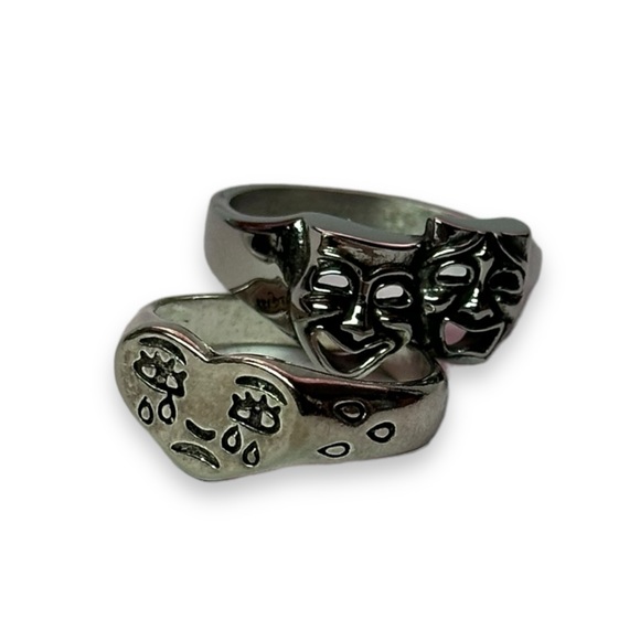 Jewelry | 79 Silver Toned Rings Smile Now Cry Later Drama Masks Angel ...